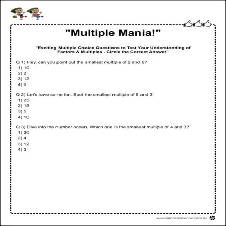 Multiples And Factors Worksheets