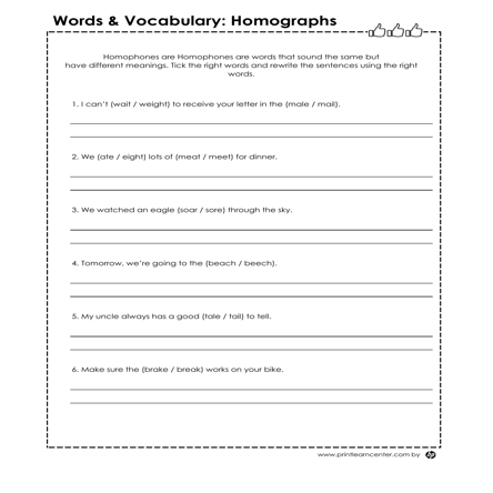 4th Grade Vocabulary Words Worksheets
