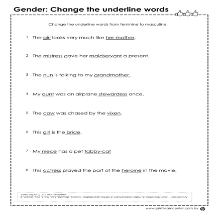 Masculine Feminine Worksheets